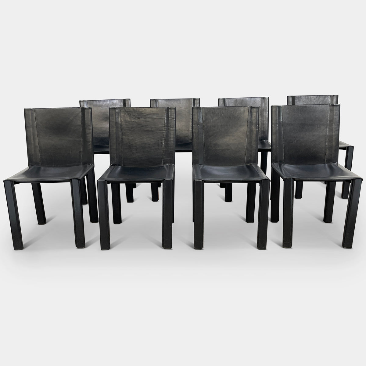 Vintage Matteo Grassi 'Coral' Dining Chair Set - 8 Black Leather ...